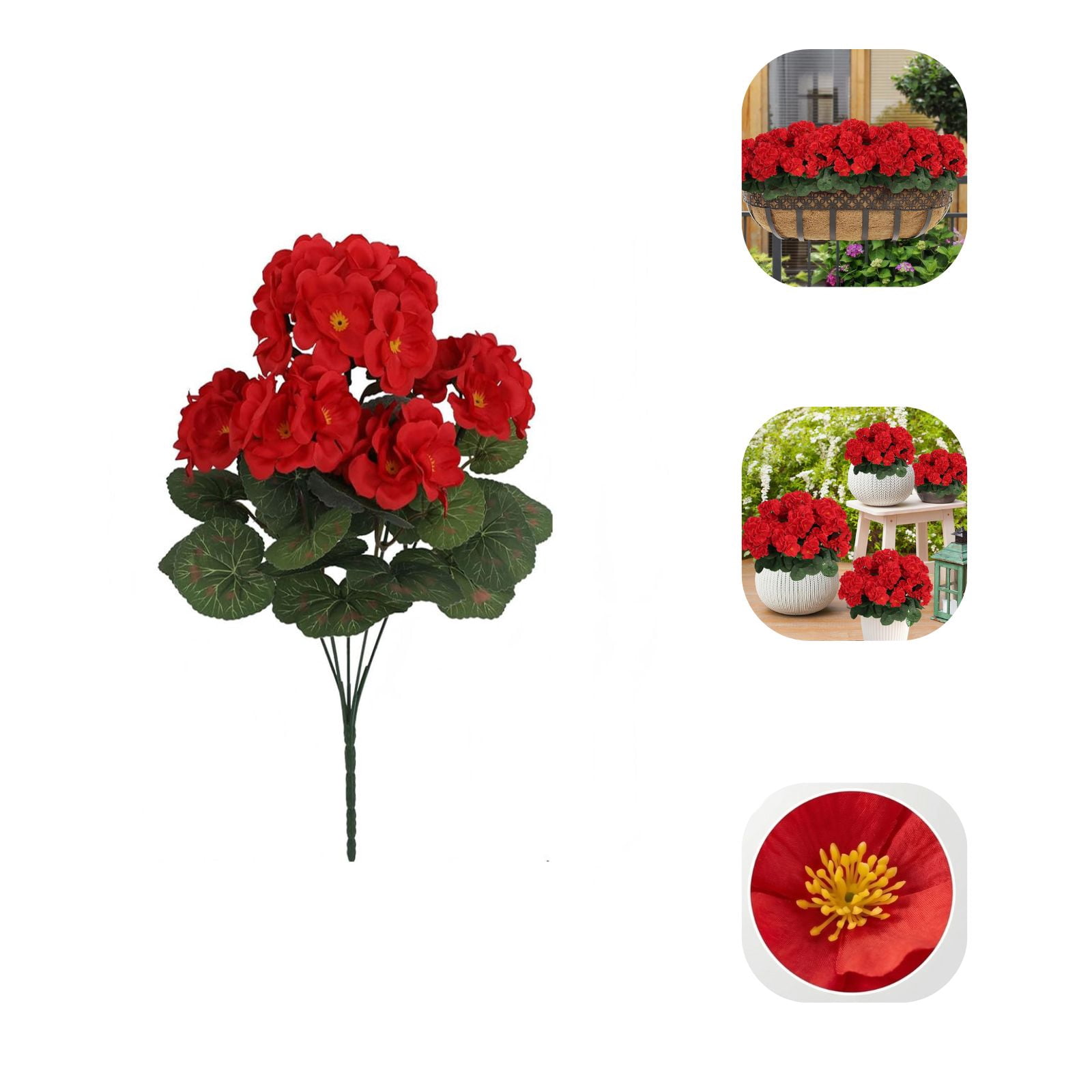 Faux Geraniums for Outdoor Planters, 10PCS UV Resistant Red Artificial ...
