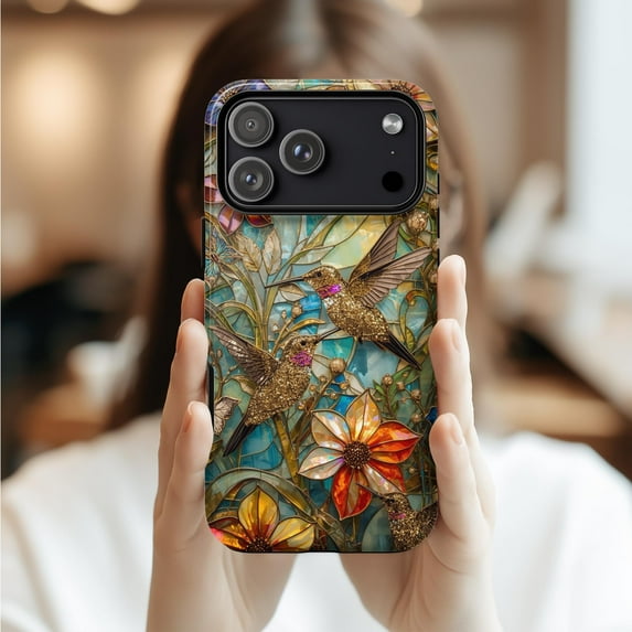 Faux Glass Hummingbird Bright Boho Bird Art Phone Case 17 11 12 13 14 ...