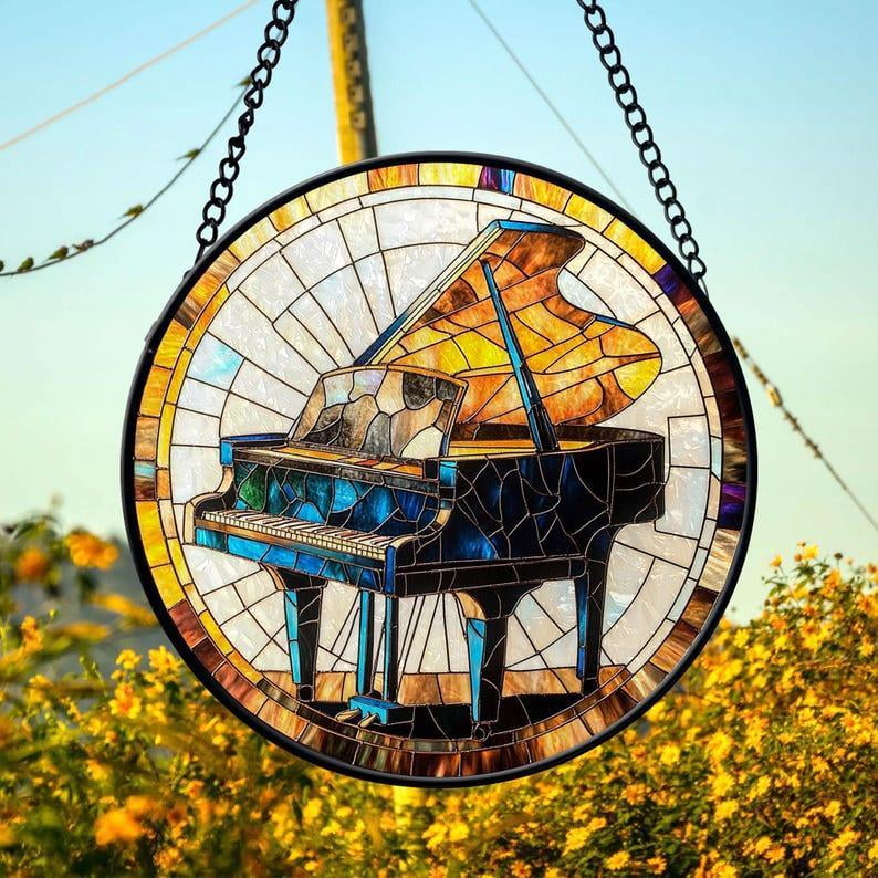 Faux Glass Piano Suncatcher, Birthday Gift, Music Instrument Suncatcher ...