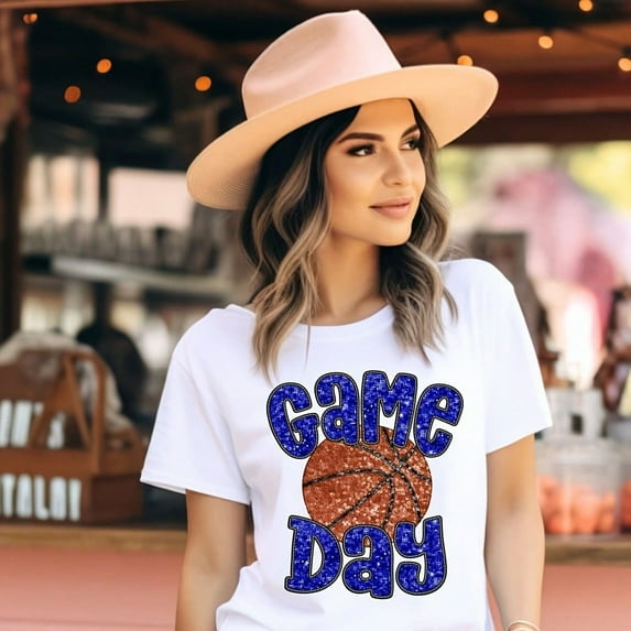 Faux Glitter Effect Blue Basketball Game Day T S1Hirt - Walmart.com