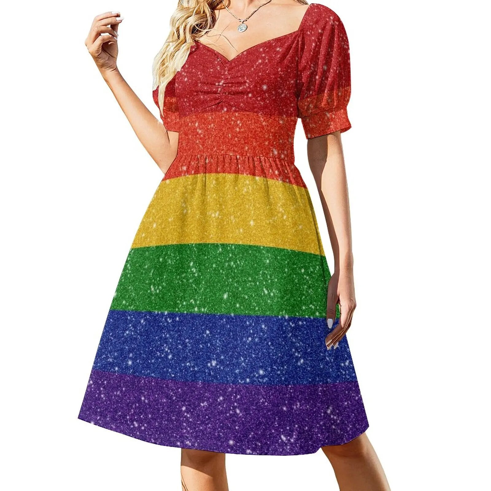 Faux Glitter LGBTQ Pride Flag Background Dress Female dress women's ...