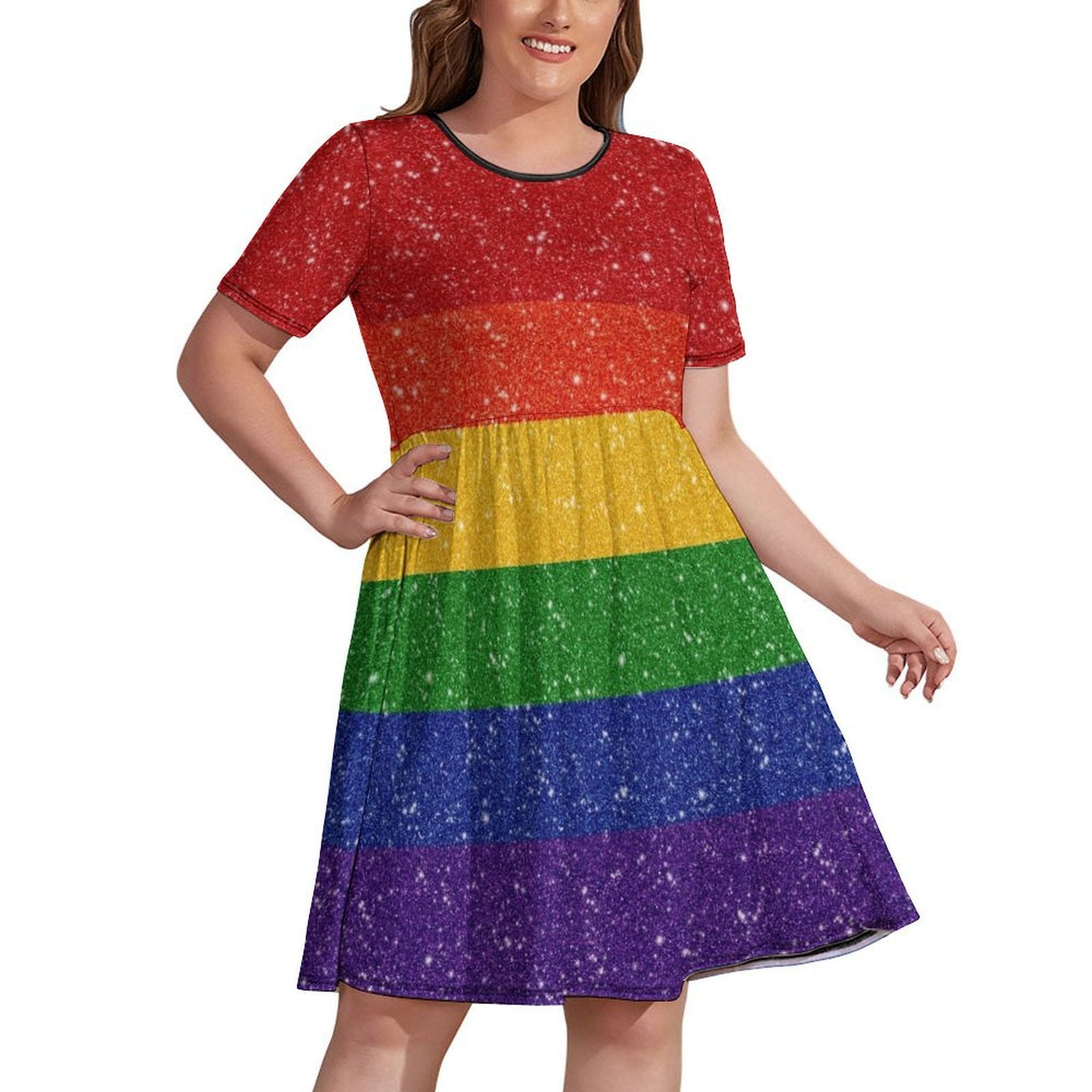 Faux Glitter LGBTQ Pride Flag Background Dress women long dresses Women ...