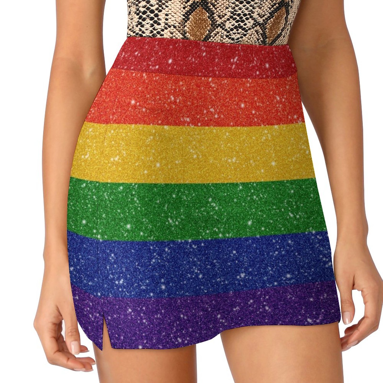 Faux Glitter LGBTQ Pride Flag Background Light Proof Trouser Skirt ...