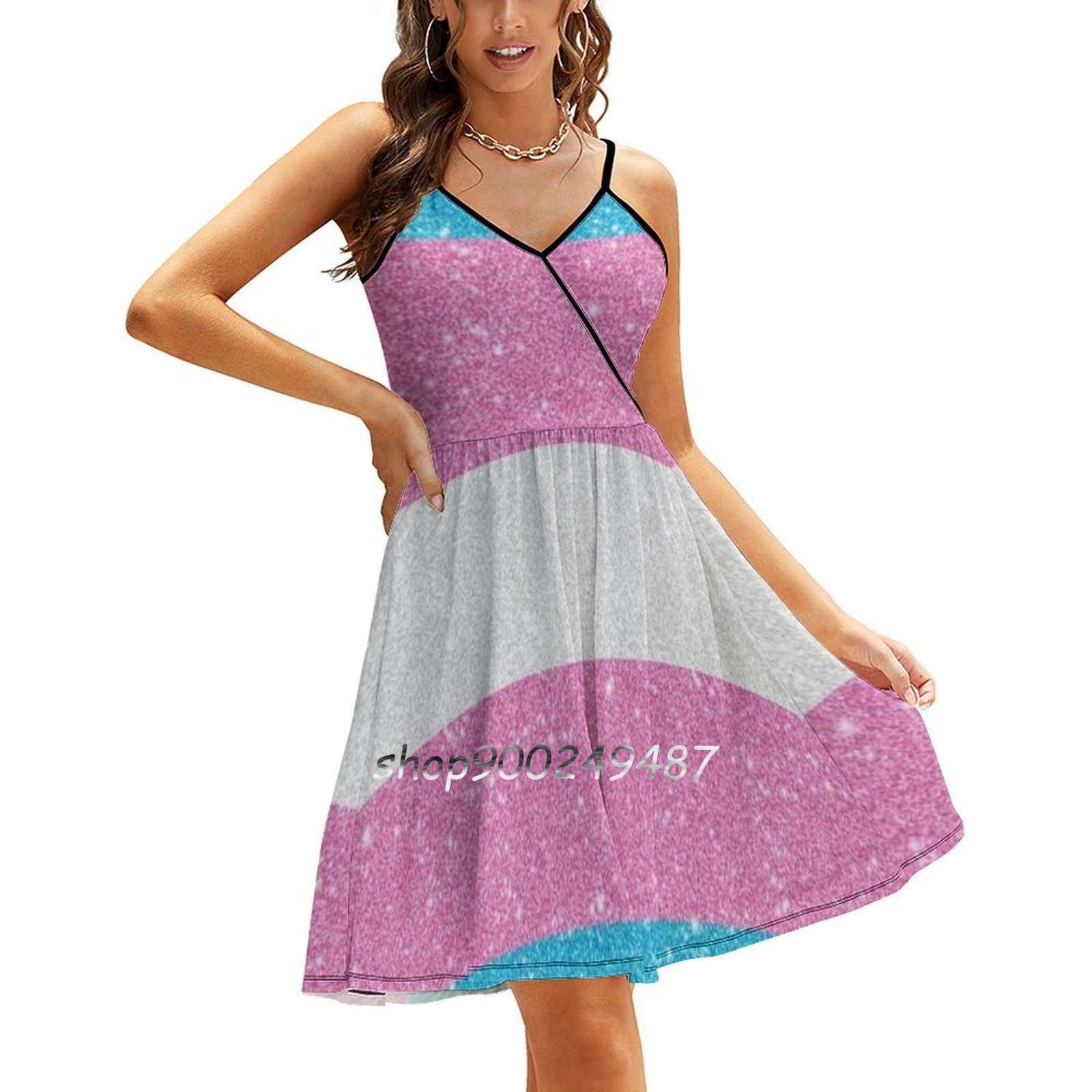 Faux Glitter Pride Flag Square Neck Dress Cute Loose Print Dresses ...