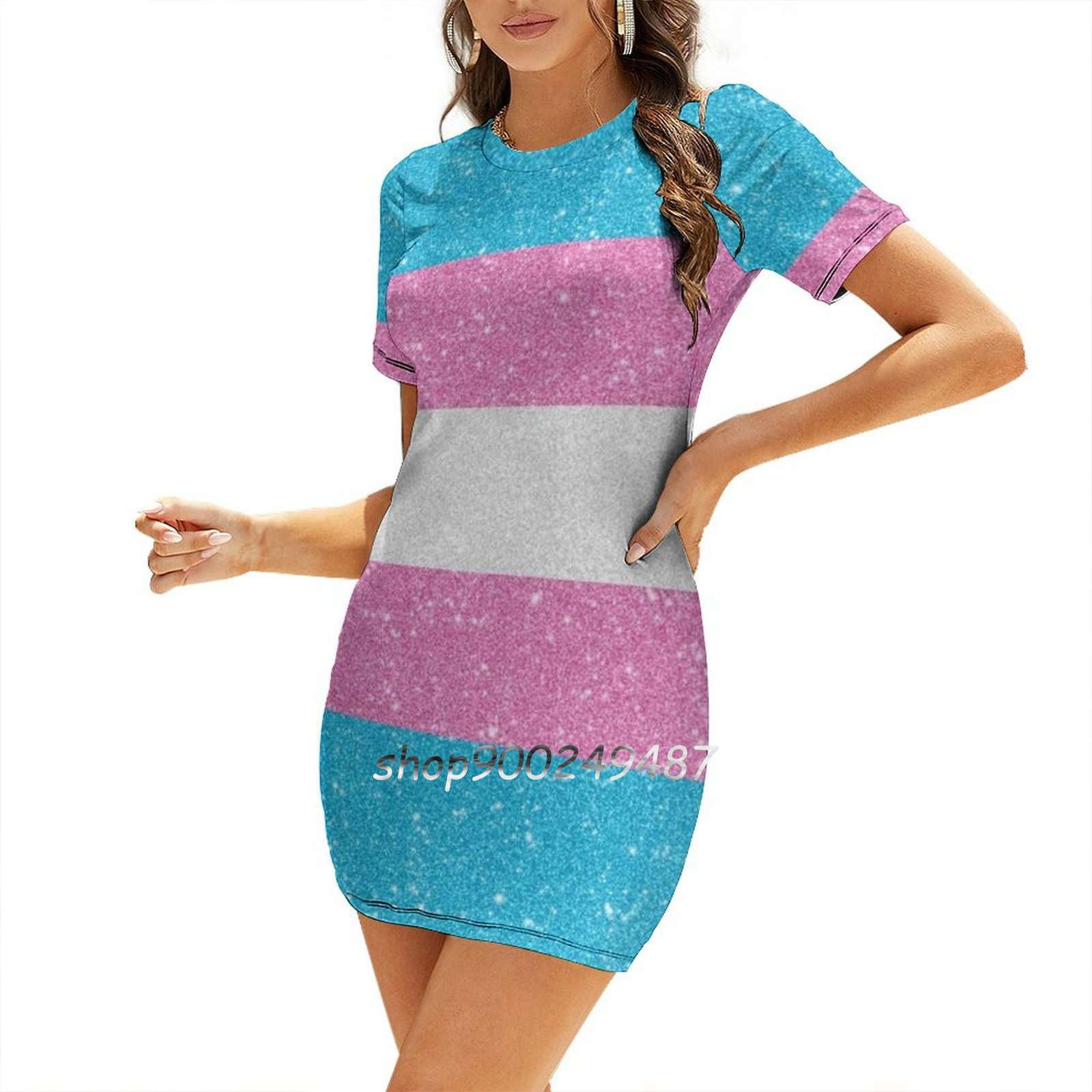 Faux Glitter Pride Flag Square Neck Dress Cute Loose Print Dresses ...
