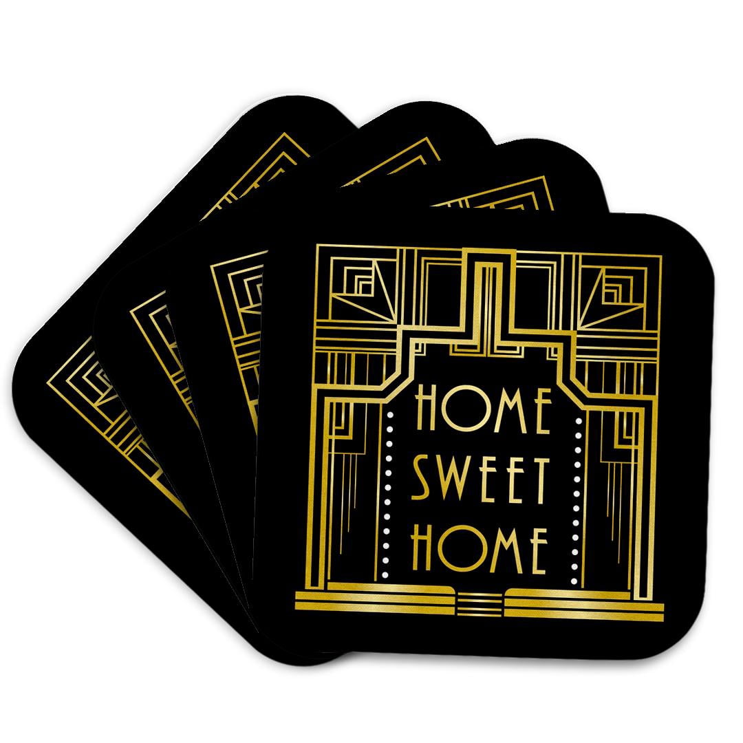 3drose, Faux Gold Art Deco Home Sweet Home Design, Set of 4 Coasters ...
