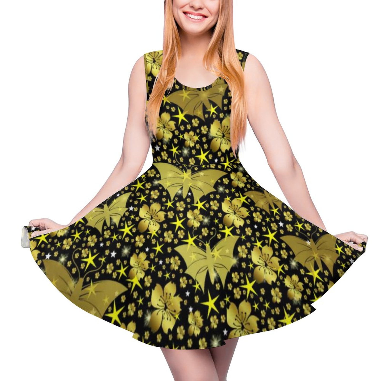 Faux Gold Metallic Dress Glitter Metal Print Sparkly Aesthetic Dresses ...