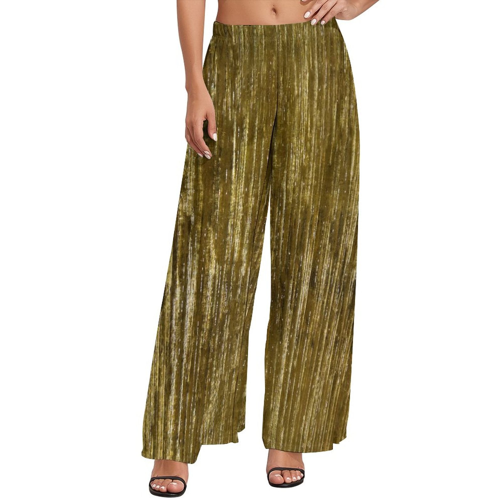 Faux Gold Metallic Pants Elastic Waist Glitter Metal Print Sparkly Home ...