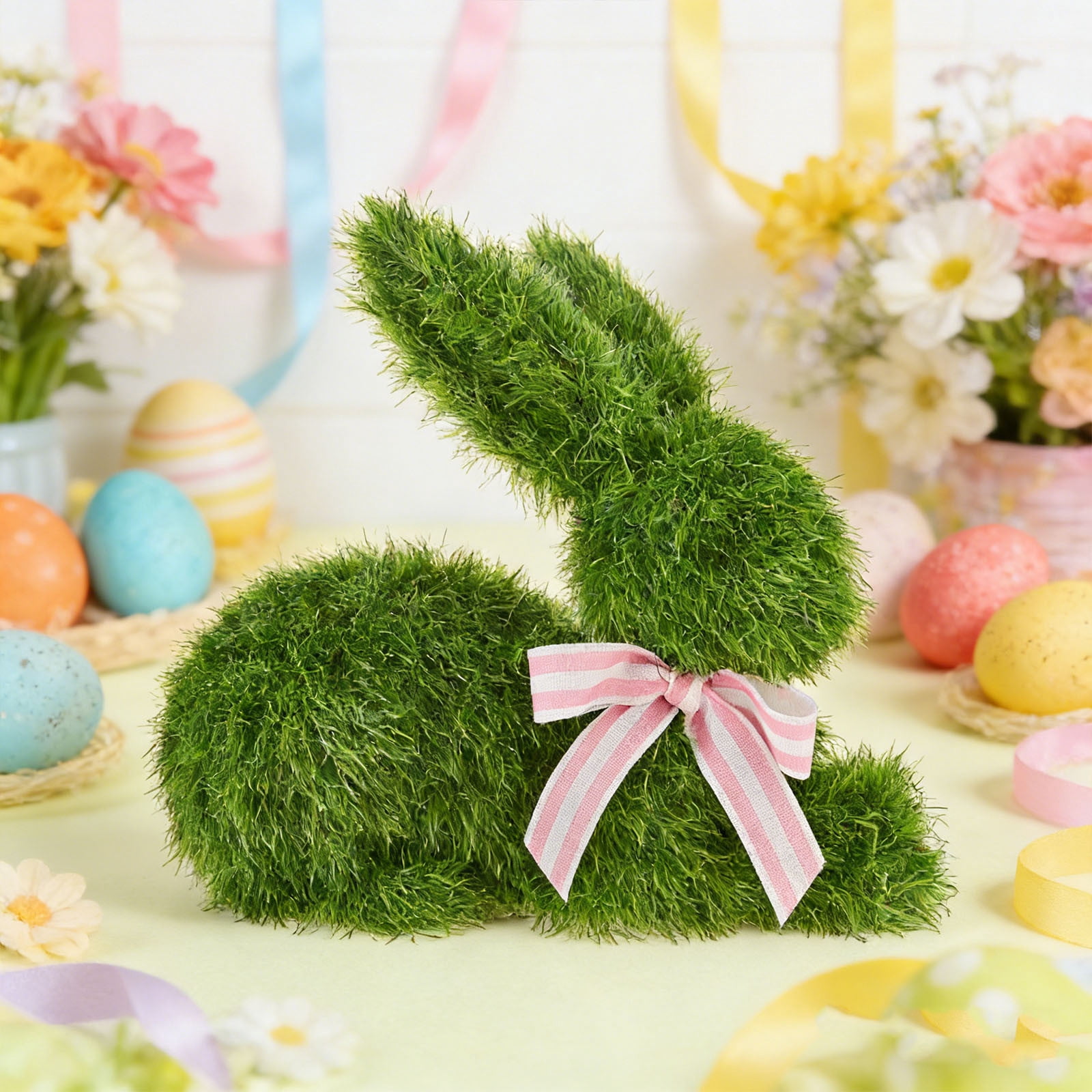 Faux Grass Bunny Lying Down Easter Bunny Tabletop Topiary Decoration ...