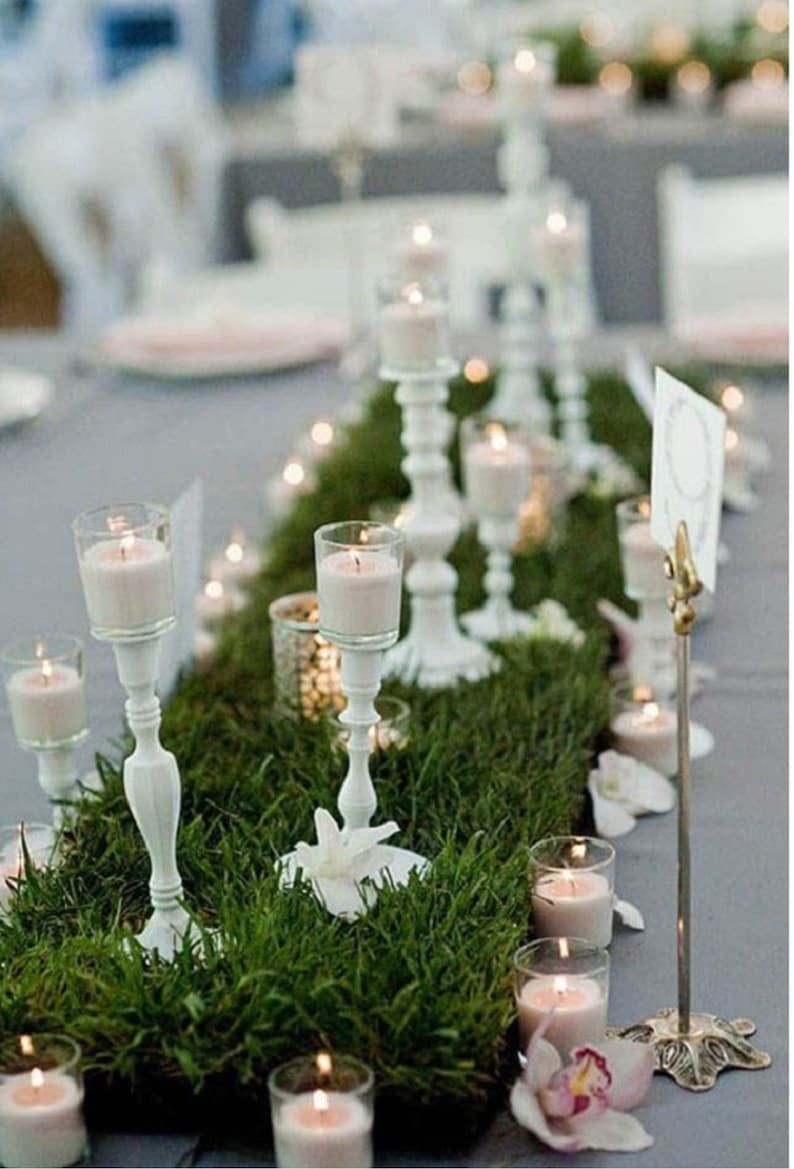 Faux Grass Table Runner Green Artificial Tabletop Decor for Wedding ...