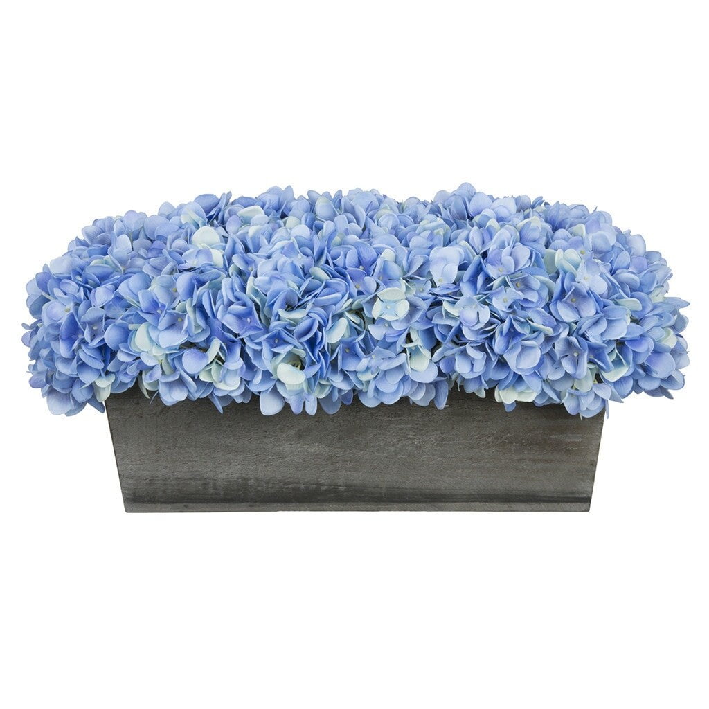 Faux Hydrangeas in Grey Wood Washed Ledge Planter Blue - Walmart.com
