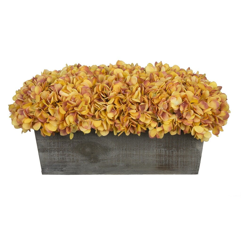 Faux Hydrangeas in Grey Wood Washed Ledge Planter Gold - Walmart.com