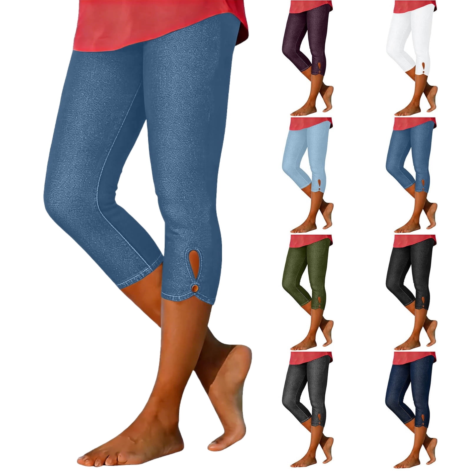 Faux Jeans For Women Stretchy High Waisted Elastic Leggings Dressy Faux ...