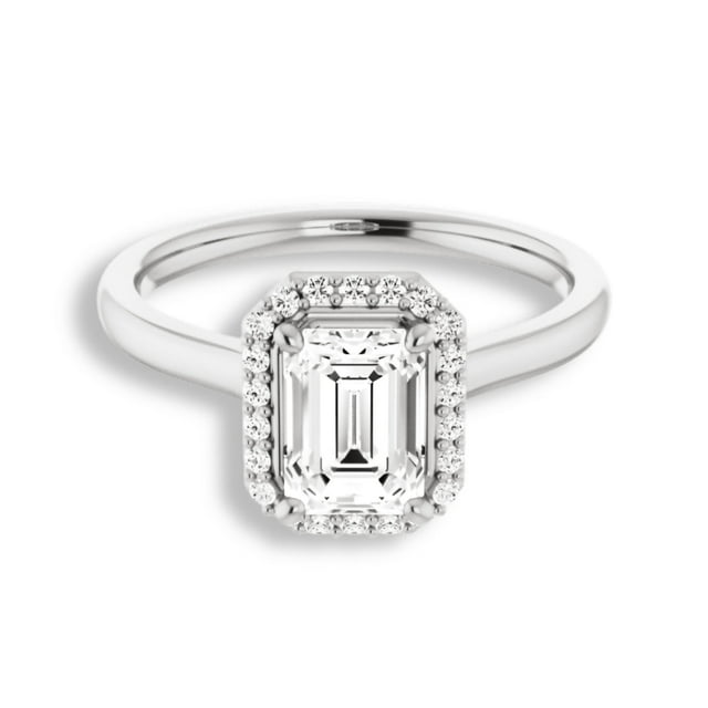 Faux Jewel 1.8 Ct Emerald Cut Diamond Ring - 14K White Gold Plated Halo ...