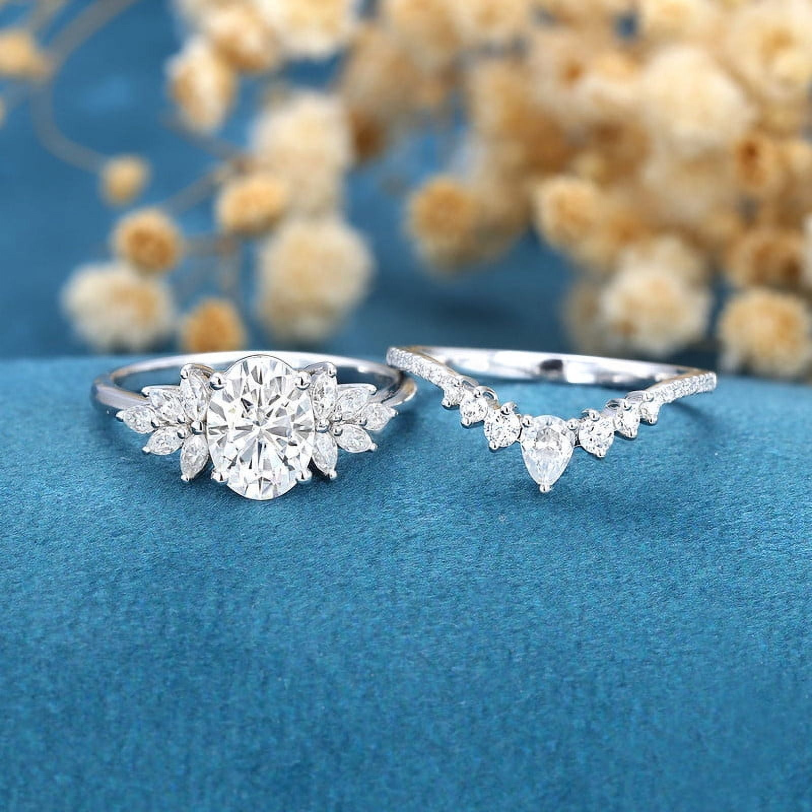 Faux Jewel 14K White Gold Over Rings - 2.2 Ct Oval Cut Diamond Rings ...