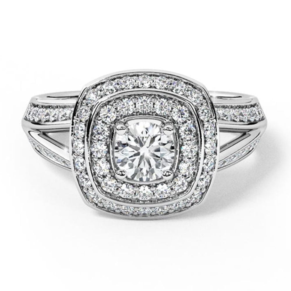 Faux Jewel 14K White Gold Plated Rings - Round Cut Brilliant 2 Ct ...