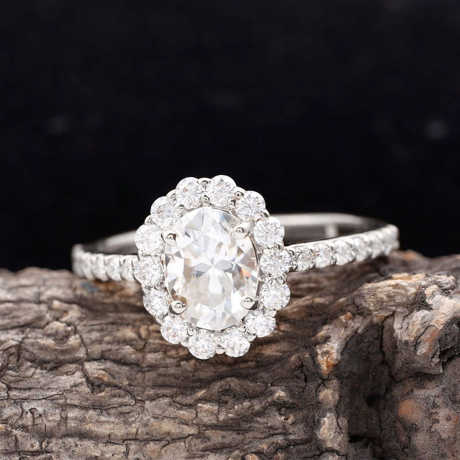 Faux Jewel 14K White Gold Plated Wedding Ring - 2 Ct Oval Cut Diamond ...