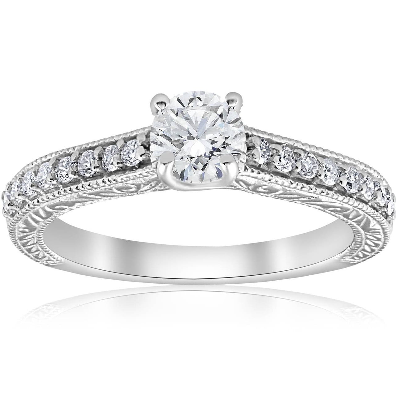 Faux Jewel Brilliant 1 Ct Round Cut Diamond Engagement Rings - 14K ...