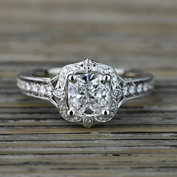 Faux Jewel Excellent 1.90 Ct Cushion Cut Diamond Rings - 14K White Gold ...