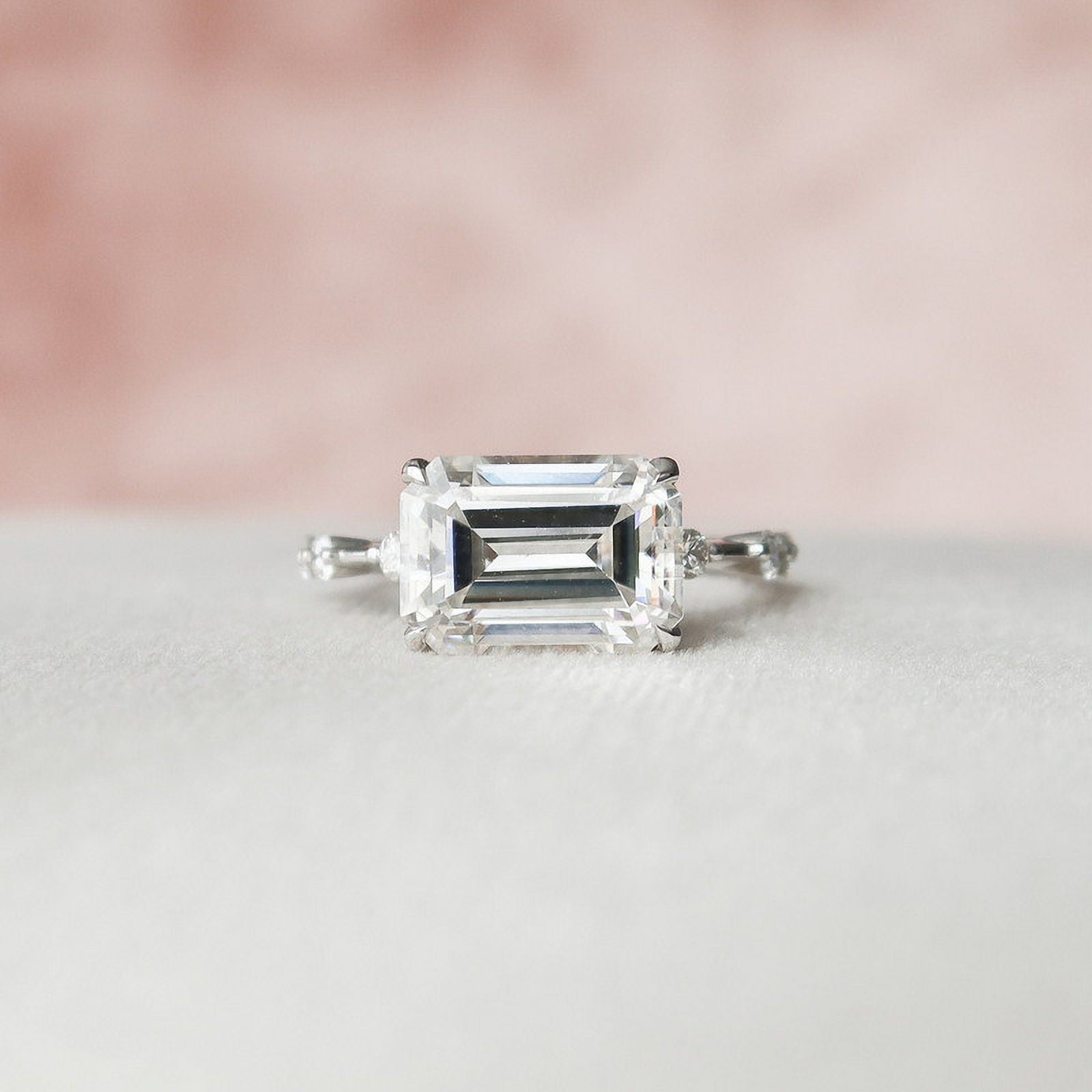 Faux Jewel White Gold Over 14K Silver Diamond Rings - Emerald Cut ...