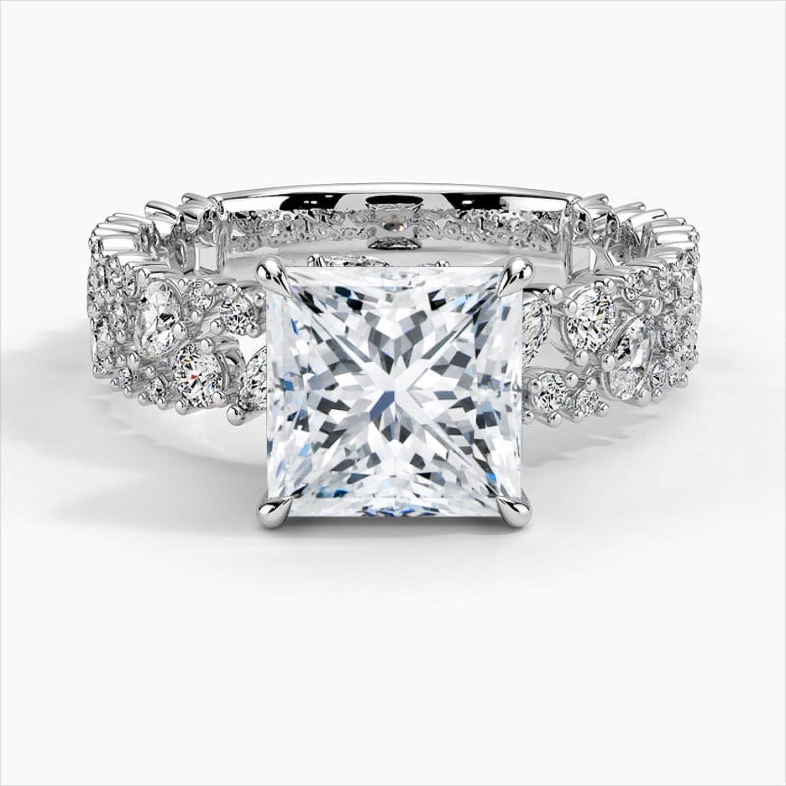 Faux Jewel White Gold Plated 14K Diamond Band - Princess Cut Excellent ...