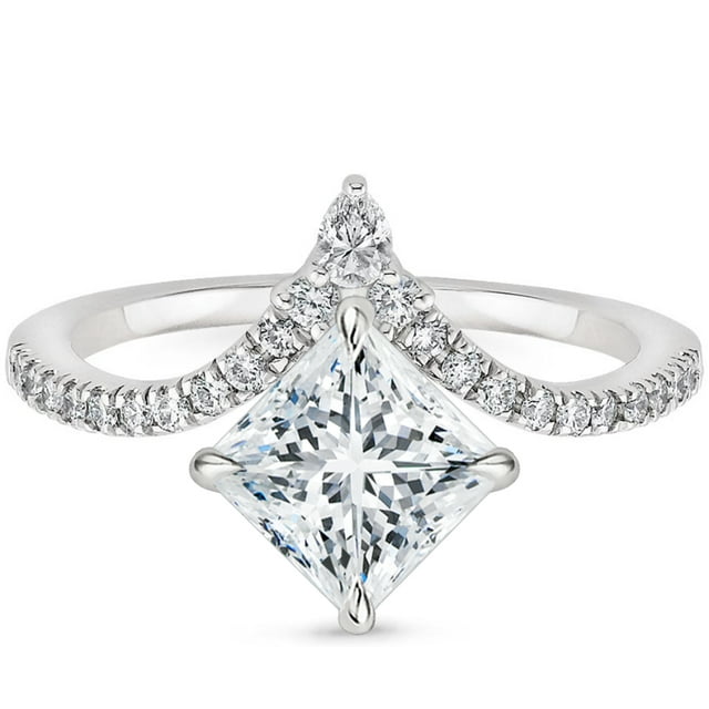 Faux Jewelry 2 Ct Princess Cut Moissanite Wedding Ring - 14K White Gold Plated Chevron Wedding ...