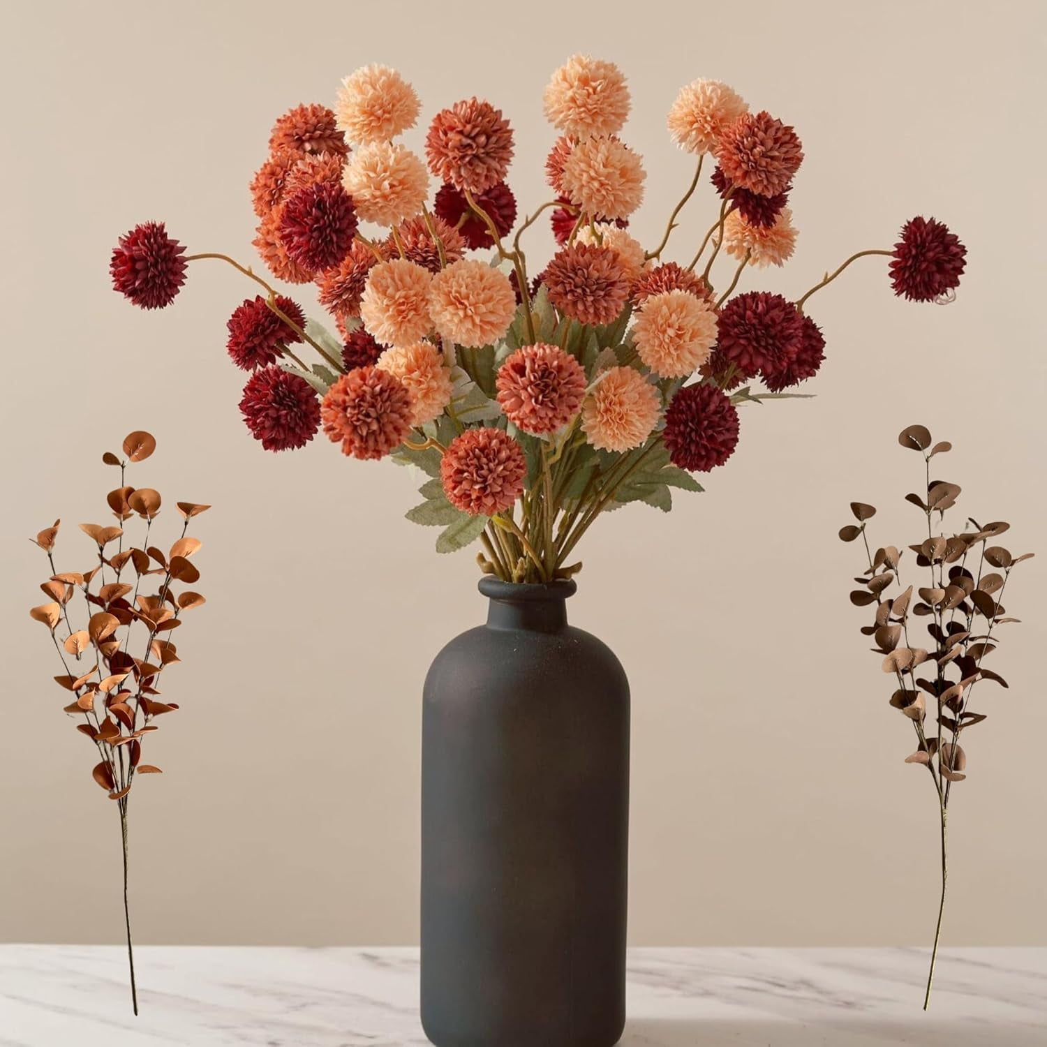 Faux Kiku Flower Fall, Burnt Orange Flowers Artificial 10 Stems + 2 ...
