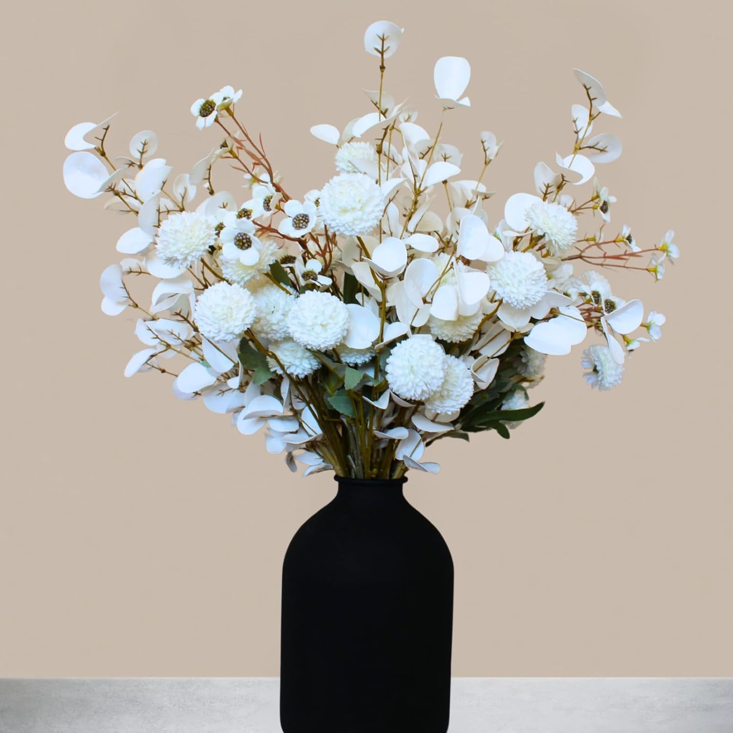 Faux Kiku Flower White - 10 Stems & Eucalyptus Stems 2 Branches, Fake ...