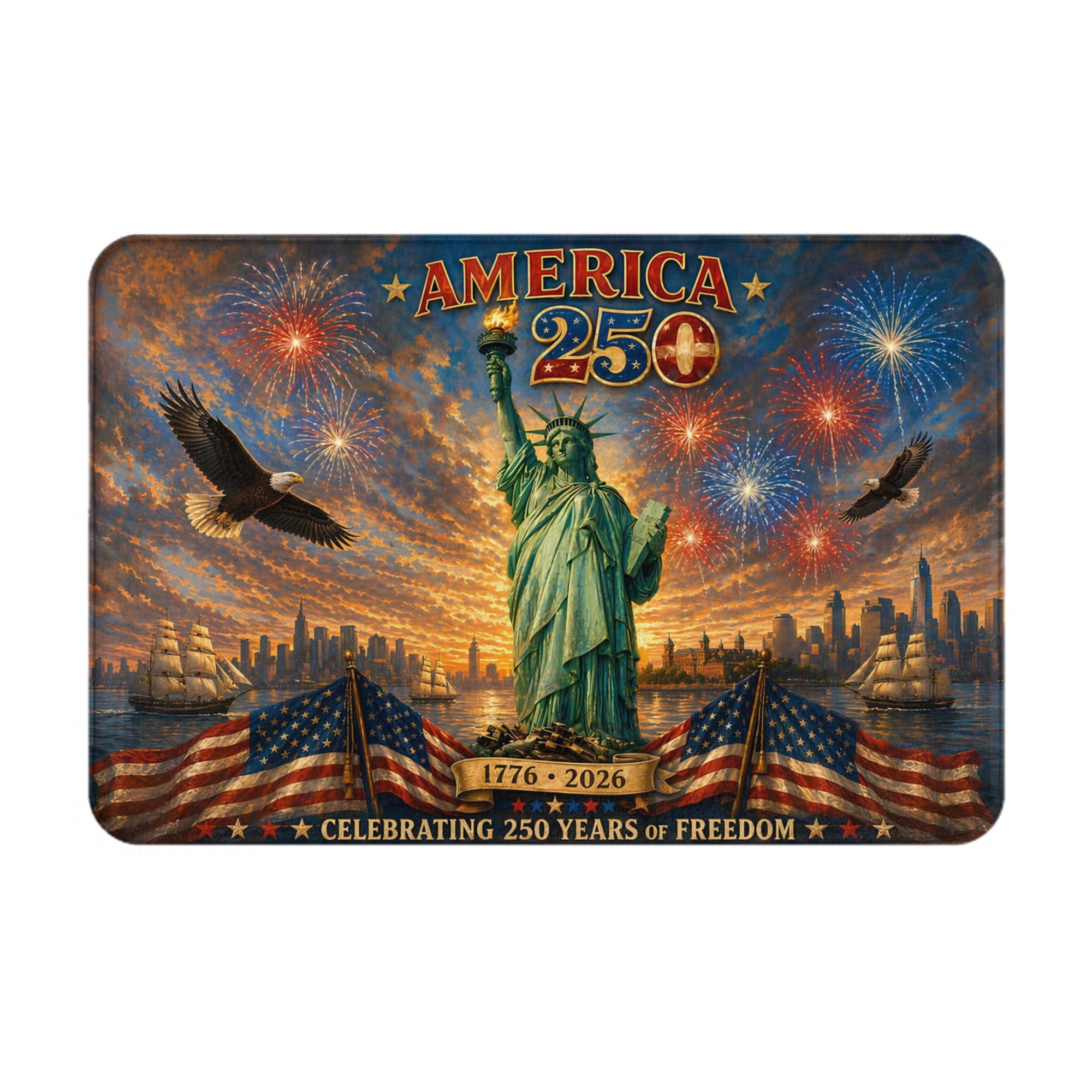 Faux Lambswool Bathroom Rug Mat 24"x16", 250th US Independence ...