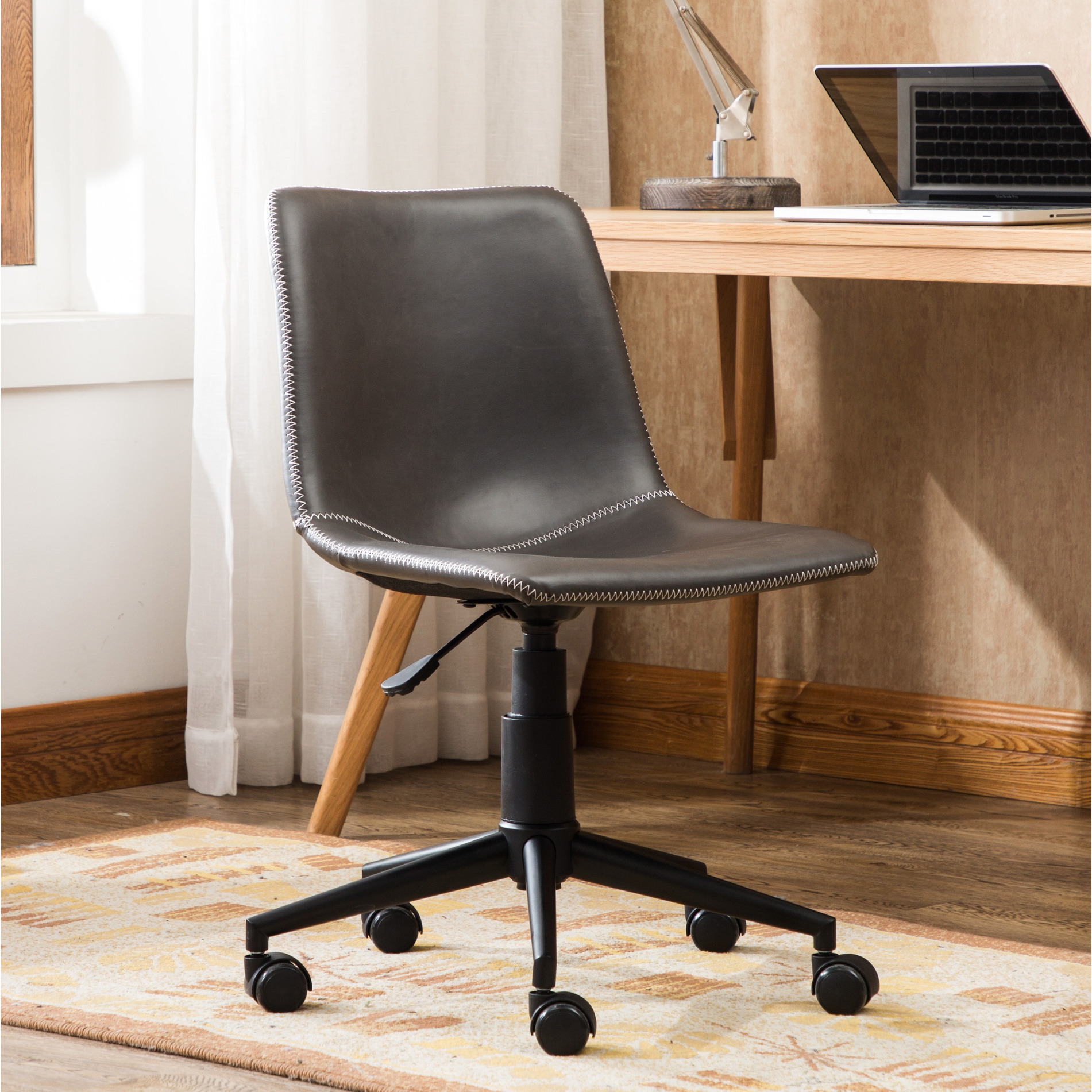 Faux Leather 360 Swivel Chair, Antique Gray. Comfortable Cushioned ...