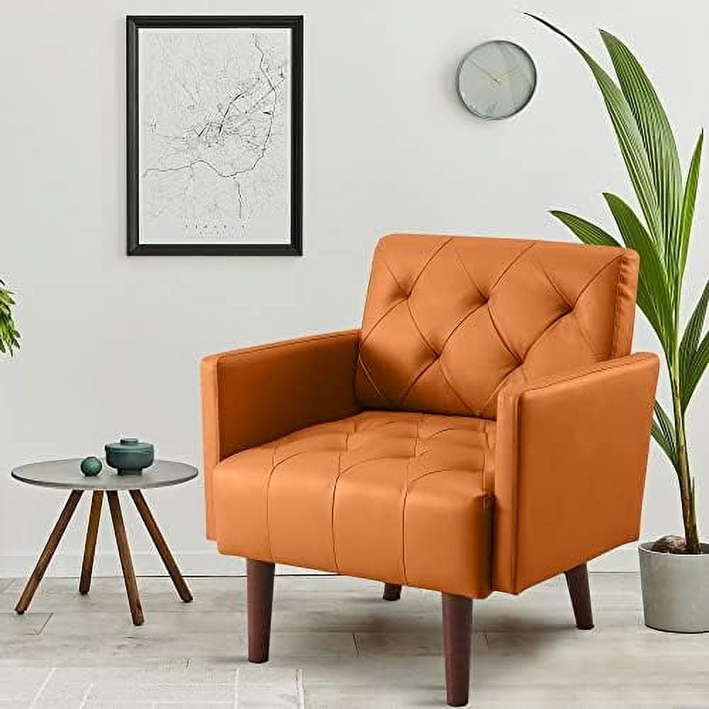 Faux Leather Accent Chair Modern PU Armchair, Retro Tufted Upholstered ...