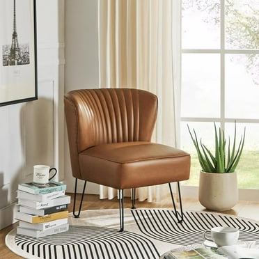 Upholstered Accent Chair Faux Leather Armchair Set of 2 Removable ...