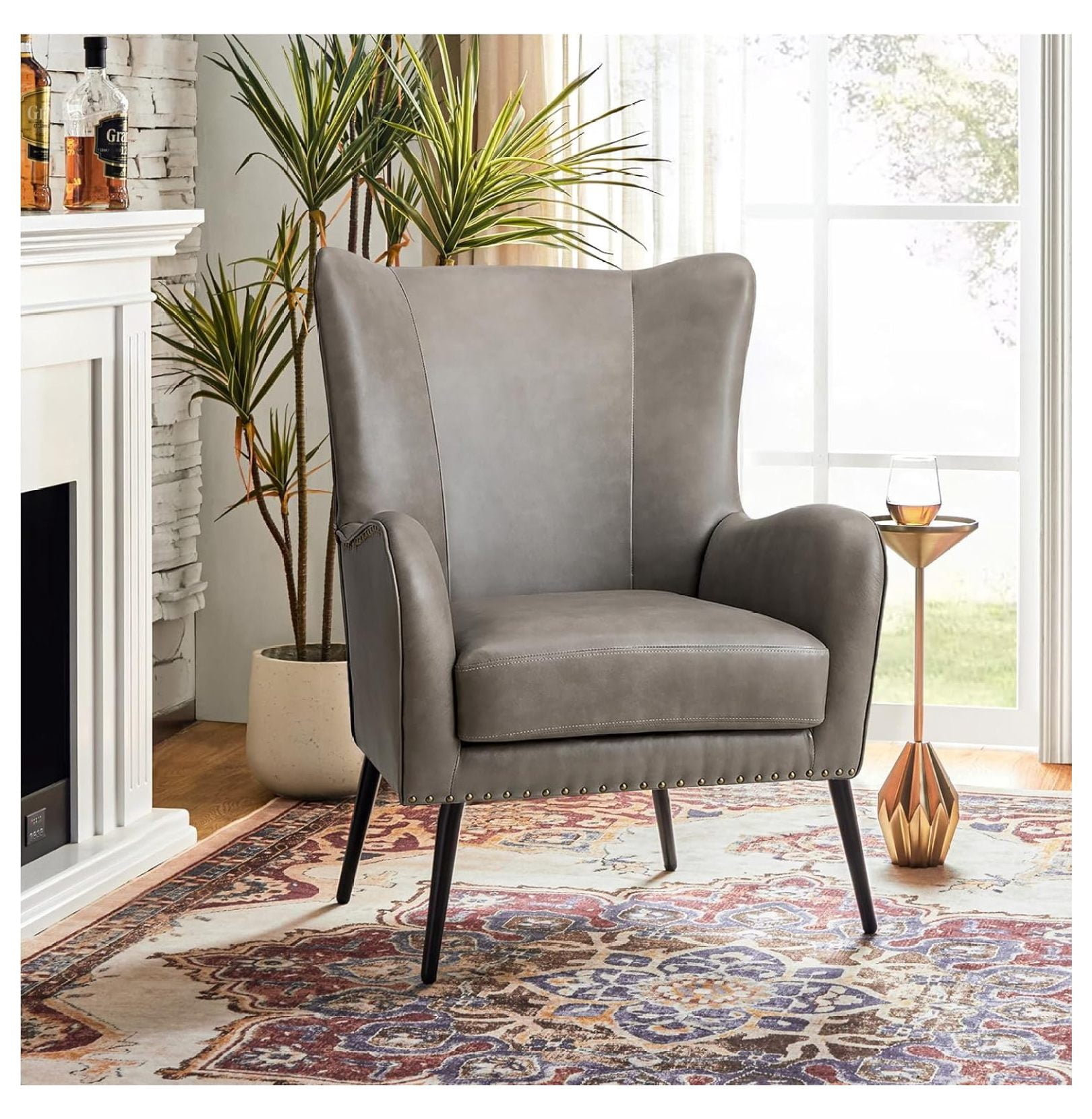 Faux Leather Accent Chair w/Removable Cushion, Comfy Upholstered ...