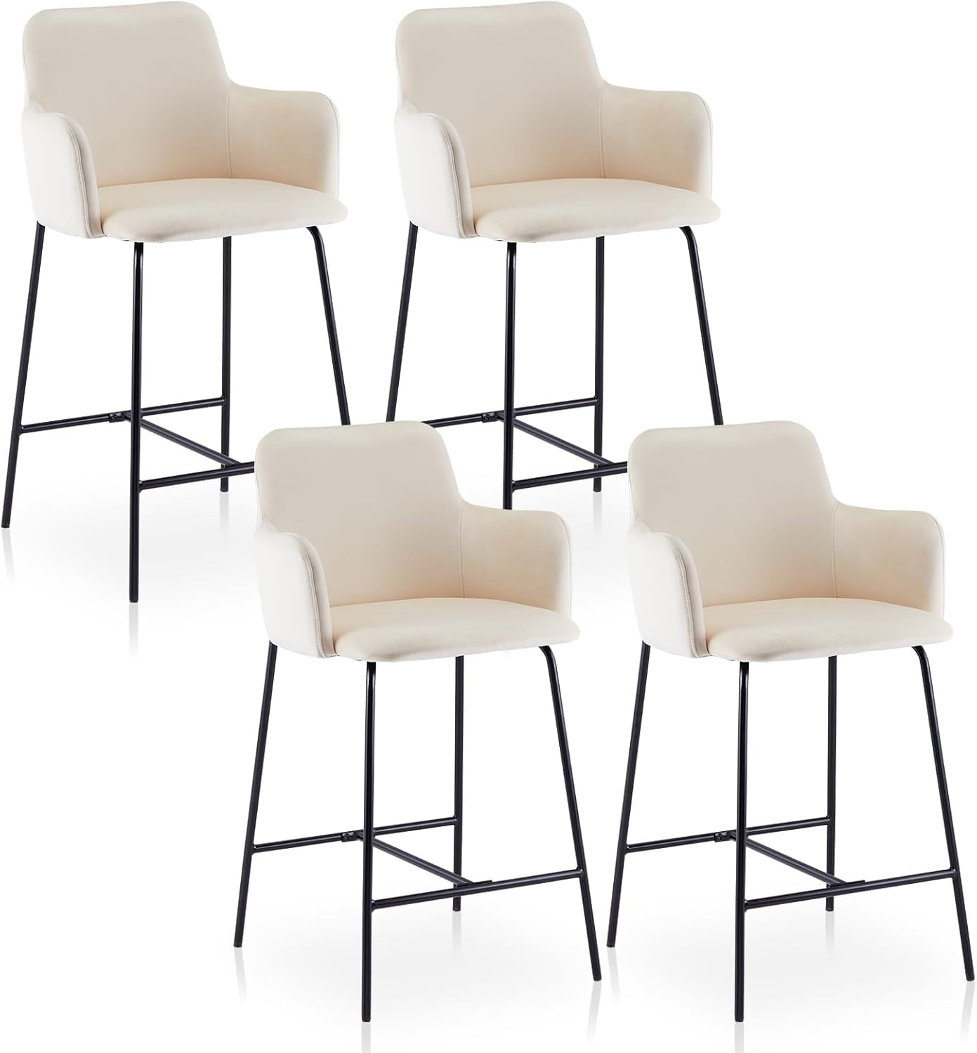 Faux Leather Bar Stools 26'' Counter Height Barstools with Arms and ...