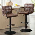 Set of 2 Faux Leather Bar Stool Seats with Backrest and Footrest, Dark ...