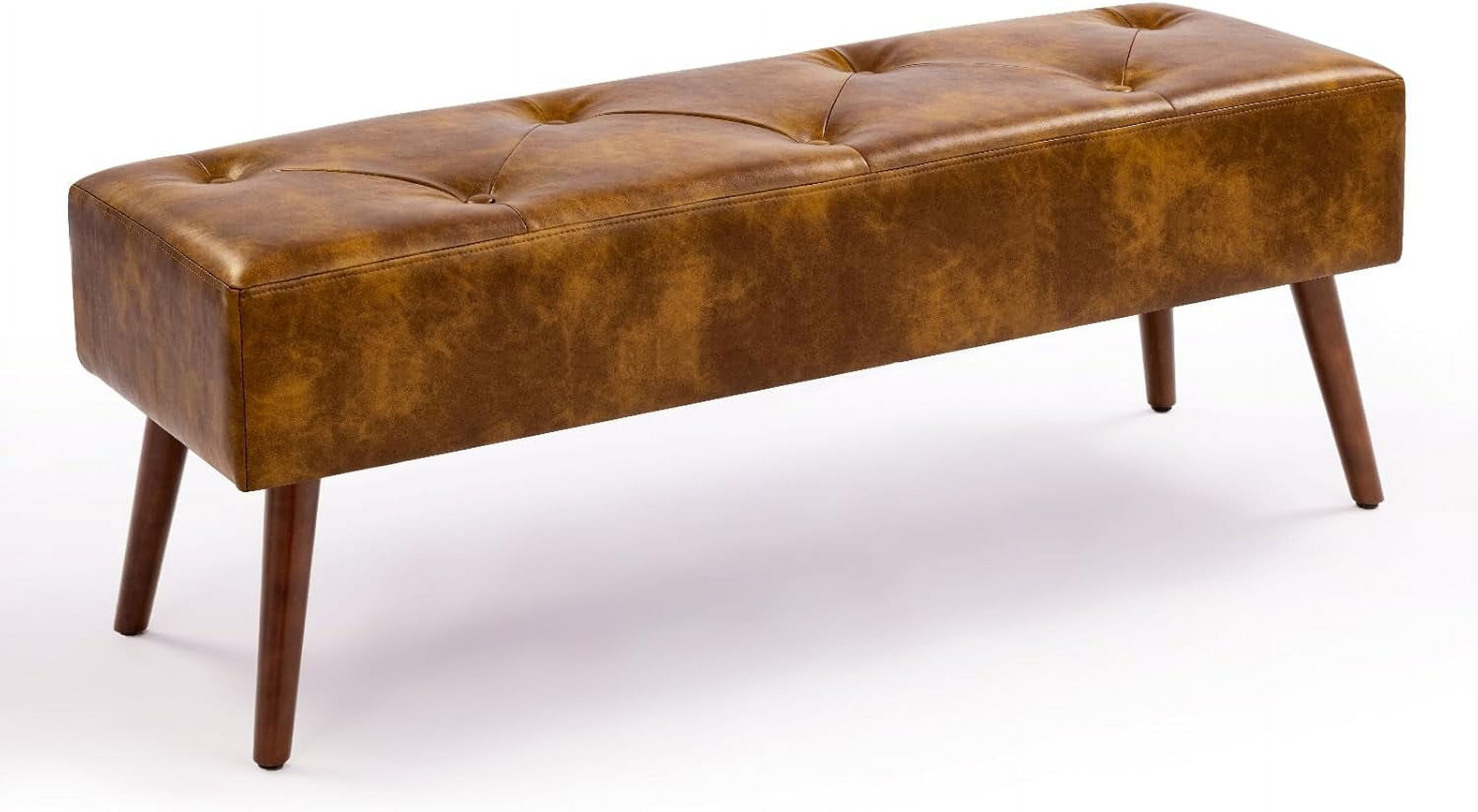 Faux Leather Bench Ottoman, Tufted Button Bedroom Benches Footrest ...