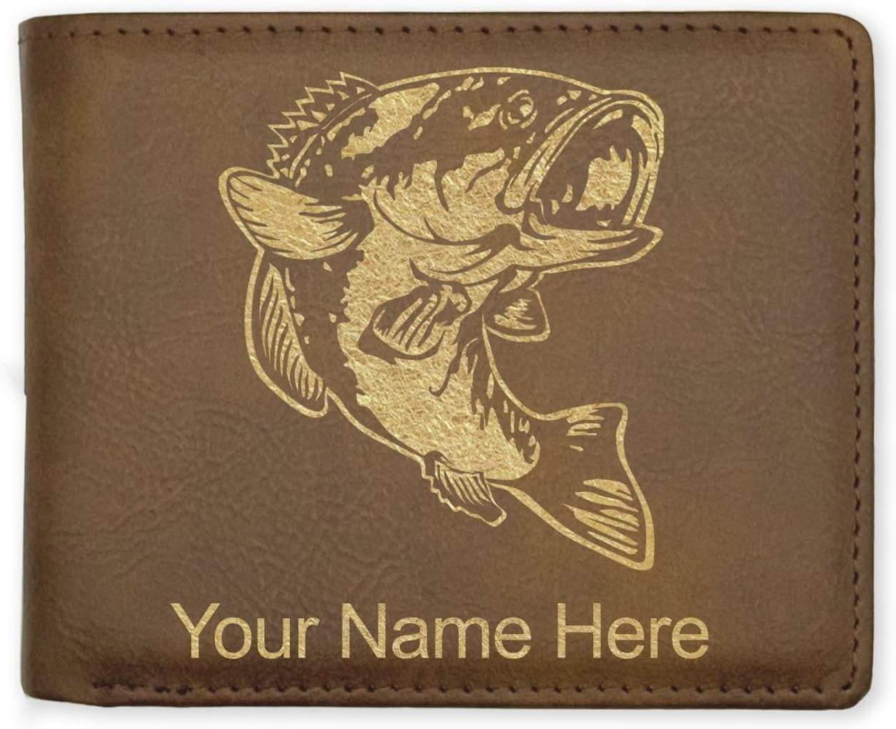 Faux Leather Bi-Fold Wallet, Bass Fish, Personalized Engraving Included ...