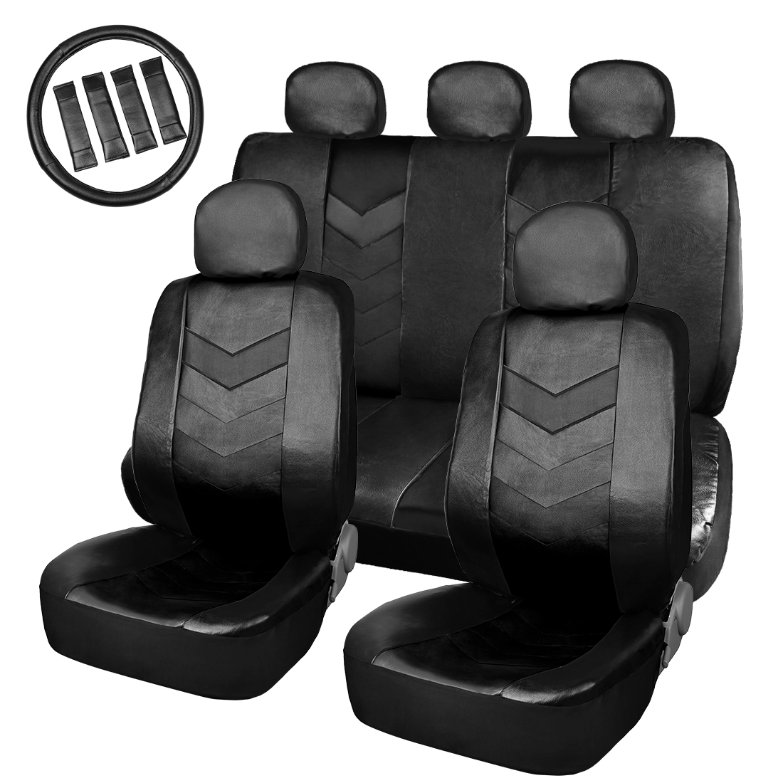 Faux Leather Car Truck Seat Cover Set Headrests Steering Wheel Cover