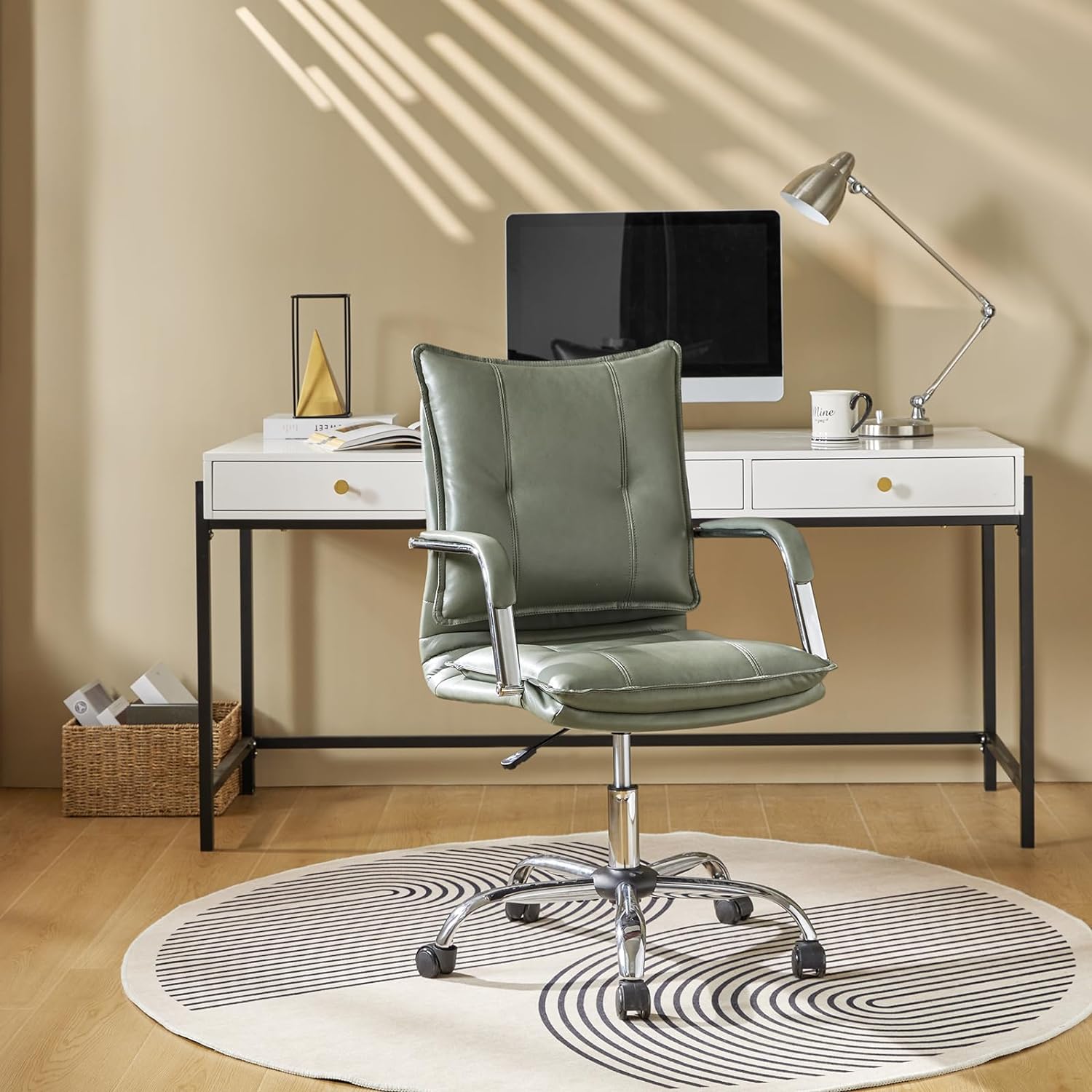 Faux Leather Chair Adjustable Swivel Computer Chair with Golden Legs ...