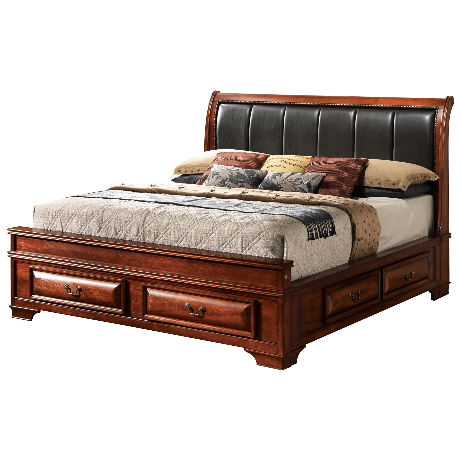 Faux Leather Channel Quilted Bed | Dove Tailed Drawers | Oak Bed ...
