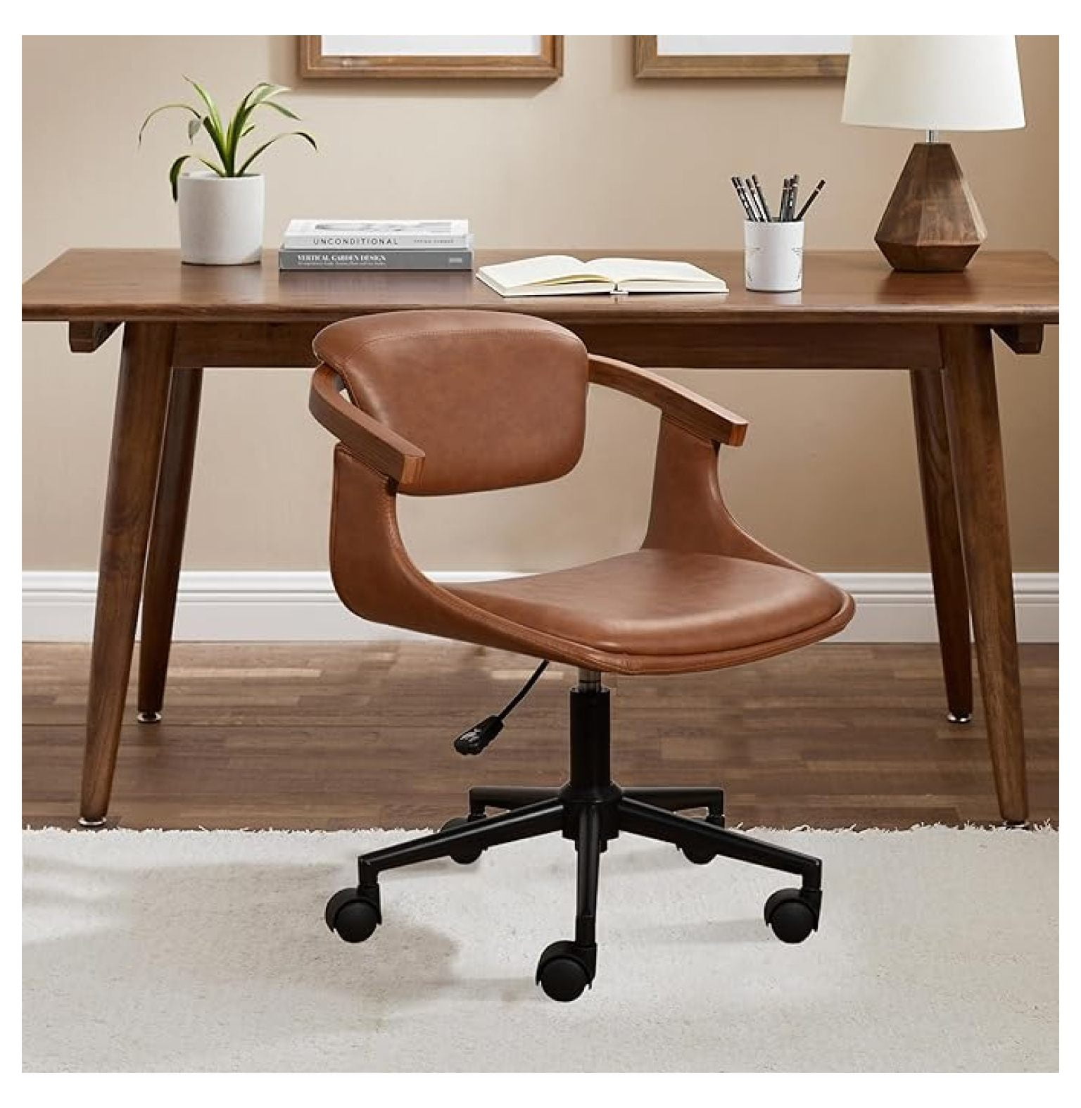 Faux Leather Desk Chair, Swivel Office Chair Adjustable Height Computer ...
