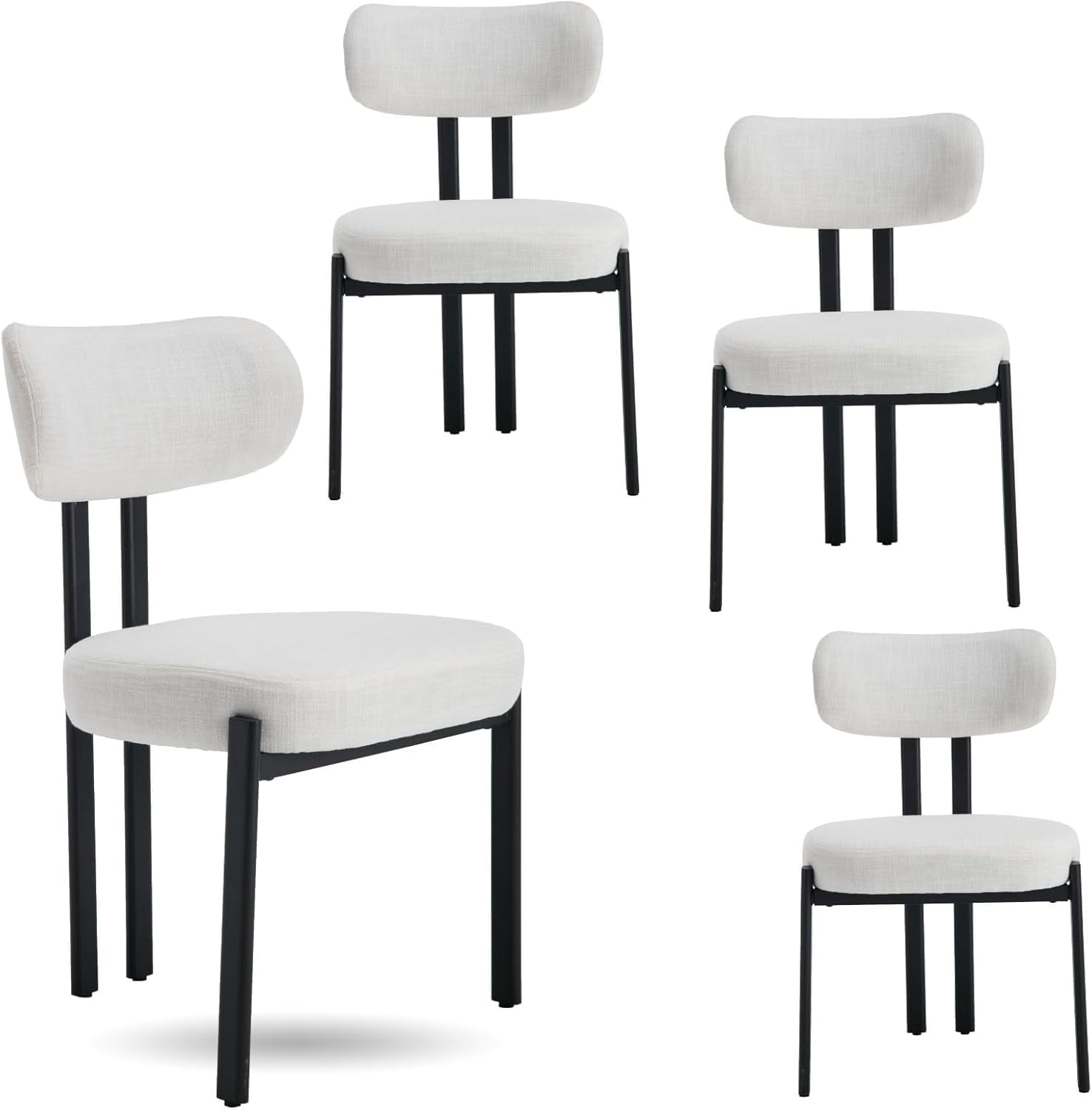 Faux Leather Dining Chairs Curved Back Armless Chairs with Black Metal ...