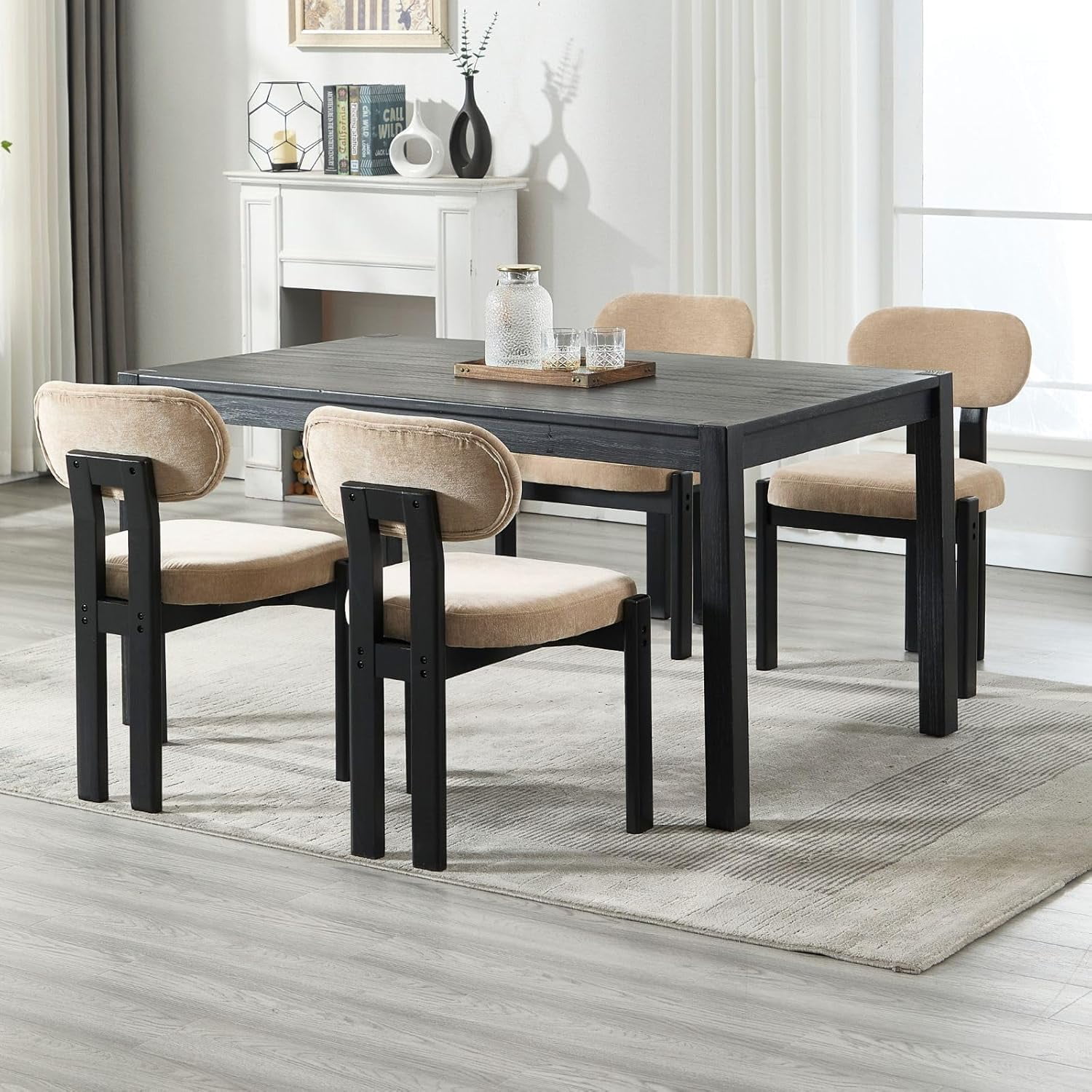 Faux Leather Dining Chairs Curved Back Armless Chairs with Black Metal ...