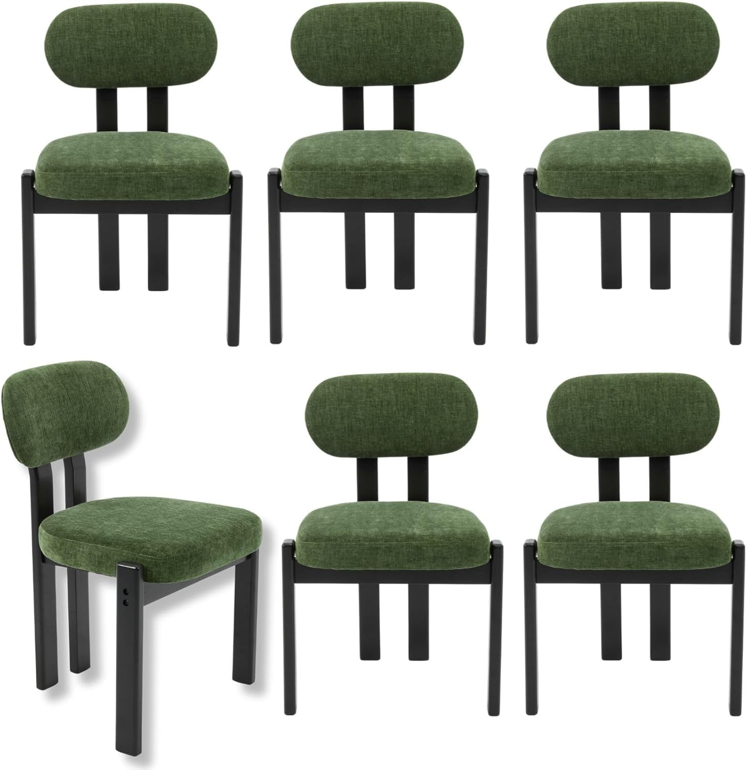 Faux Leather Dining Chairs Curved Back Armless Chairs with Black Metal ...