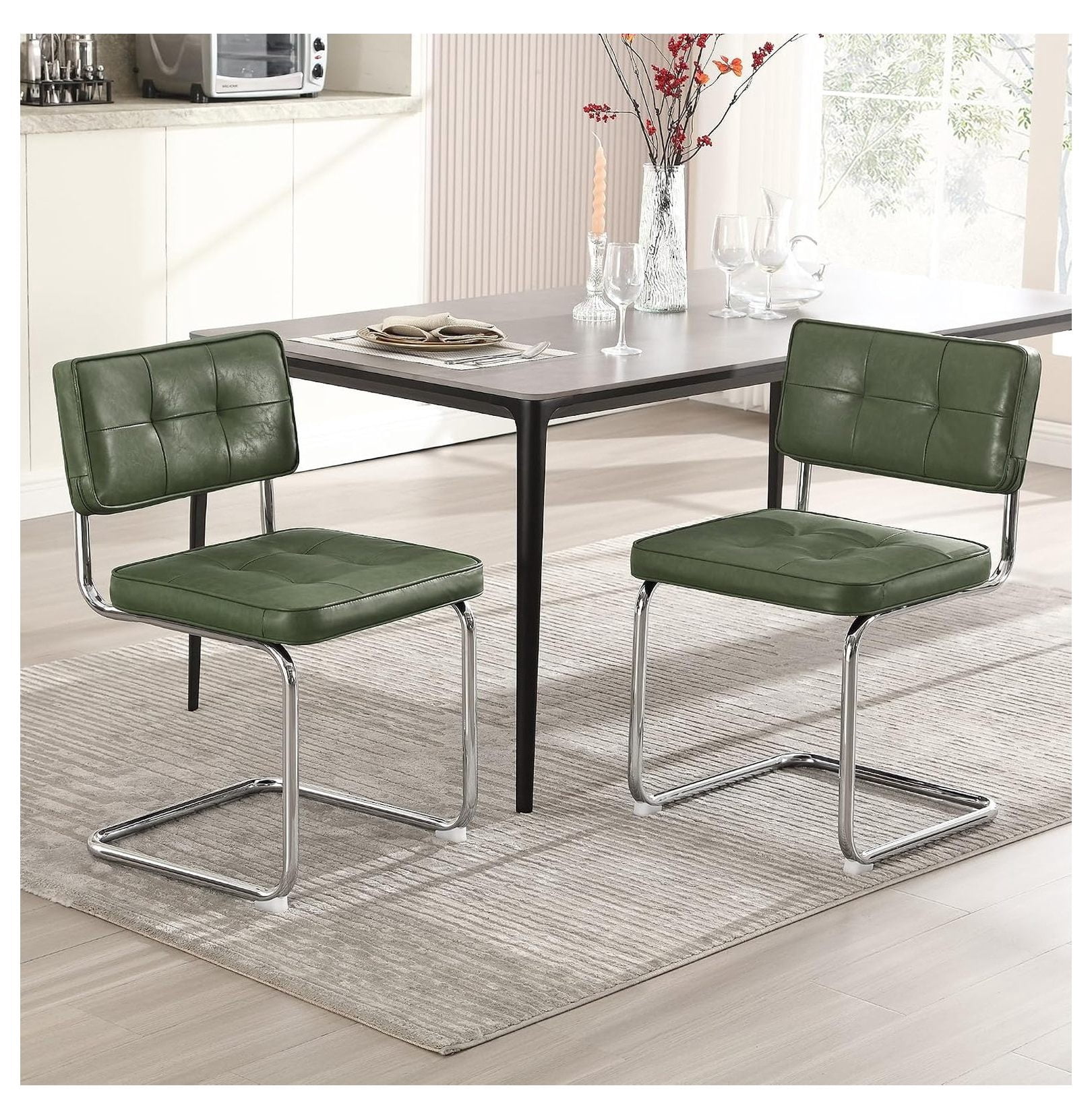 Faux Leather Dining Chairs Set of 2 Industrial Metal Frame with ...