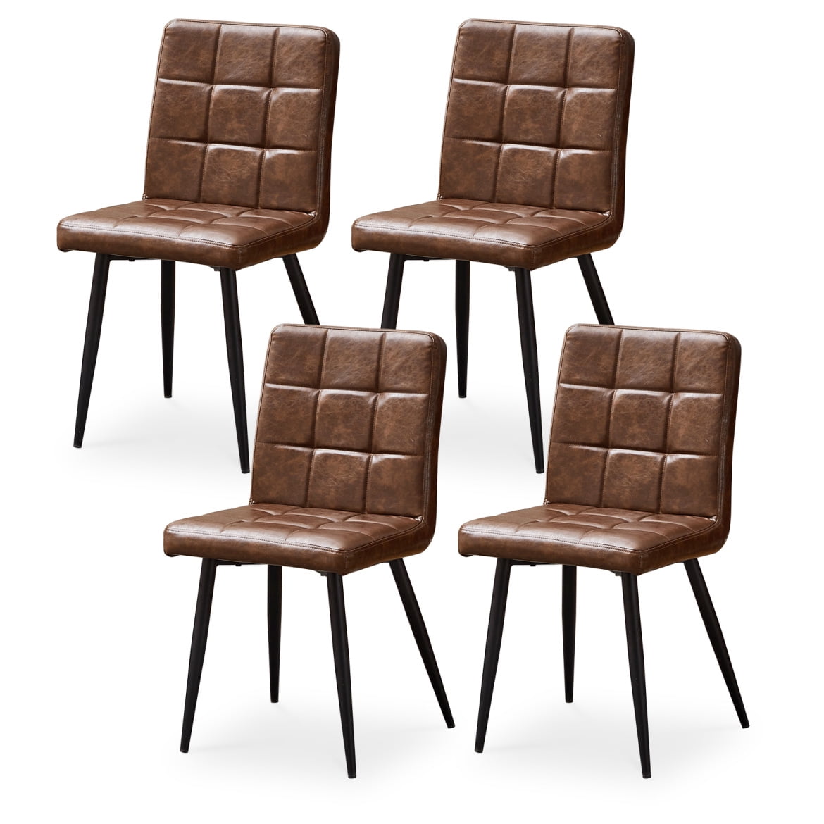 Faux Leather Dining Chairs Set of 4, Mid-Century Kitchen Chair with ...