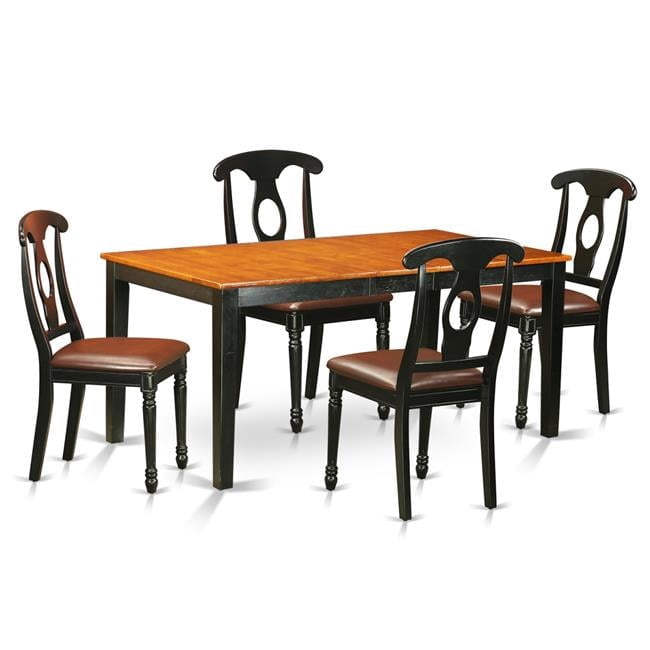 Faux Leather Dining Room Set - Table & 4 Solid Wood Chairs, Black ...