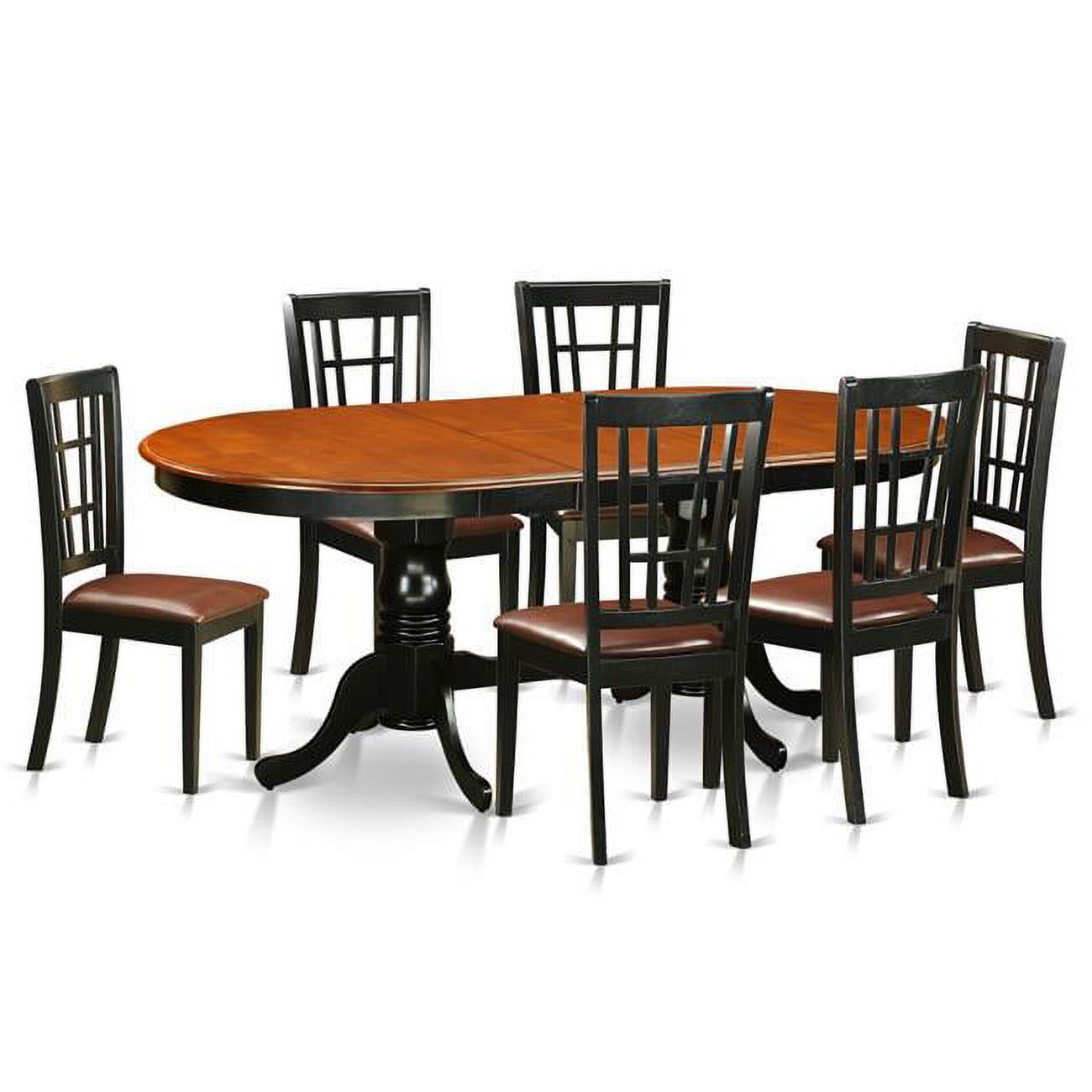 Faux Leather Dining Room Set - Table with 6 Solid Chairs, Black ...