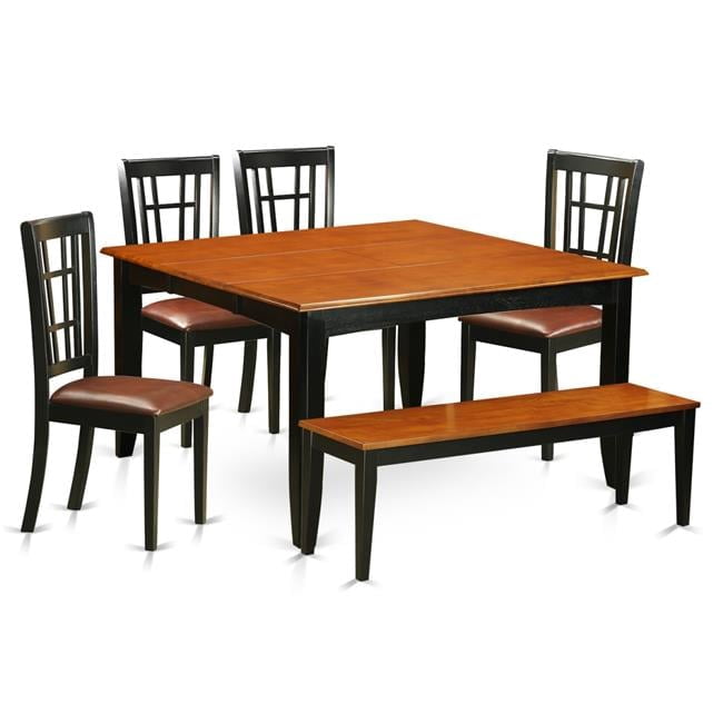 Faux Leather Dining Room Set with Table & 4 Wooden Chairs Plus One ...