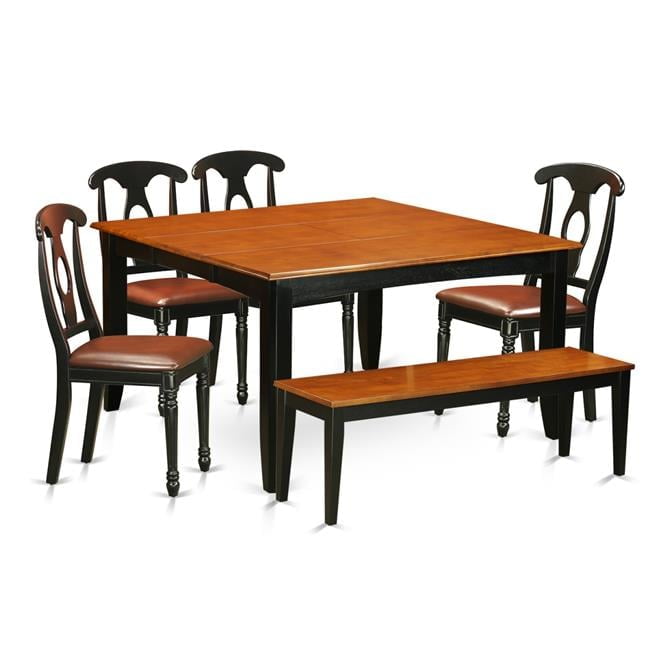 Faux Leather Dining Room Table Set with Table & 4 Solid Wood Chairs ...